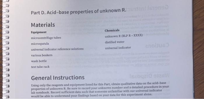 Solved Part D. Acid-base properties of unknown R. General | Chegg.com