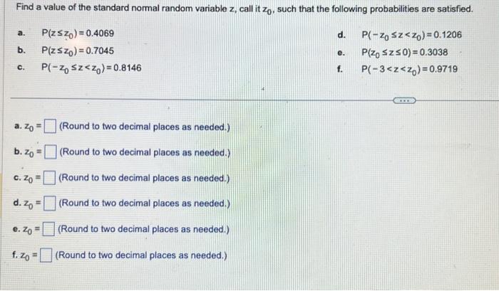 Solved Find a value of the standard normal random variable | Chegg.com