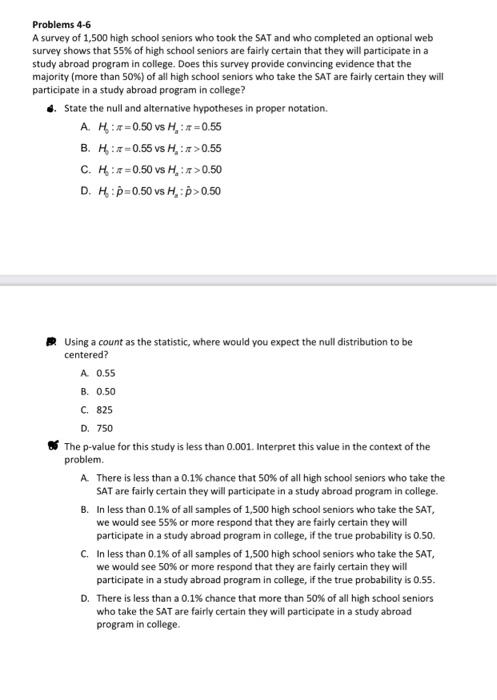 Solved Problems 4-6 A survey of 1,500 high school seniors | Chegg.com