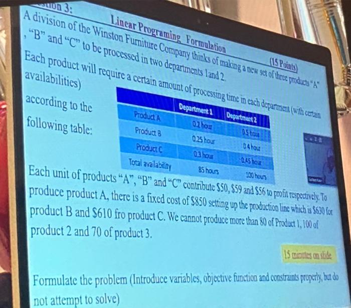 Solved on 3: Linear Programing Formulation (15 Points) A | Chegg.com