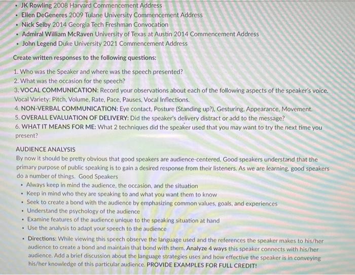 Solved . JK Rowling 2008 Harvard Commencement Address Ellen | Chegg.com