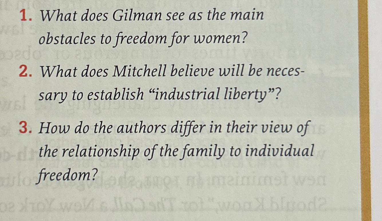 Solved What does Gilman see as the main obstacles to freedom | Chegg.com