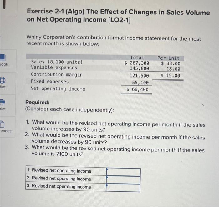 Solved Exercise 2-1 (Algo) The Effect of Changes in Sales | Chegg.com