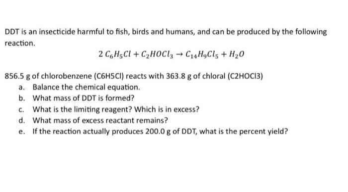 Solved DDT is an insecticide harmful to fish, birds and | Chegg.com
