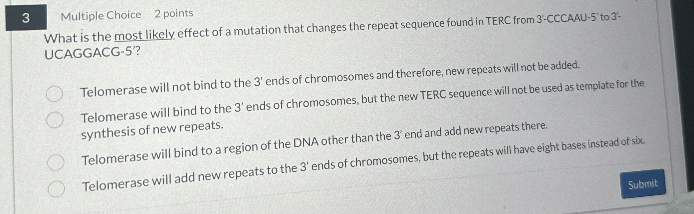 Solved 3Multiple Choice2 ﻿pointsWhat is the most likely | Chegg.com