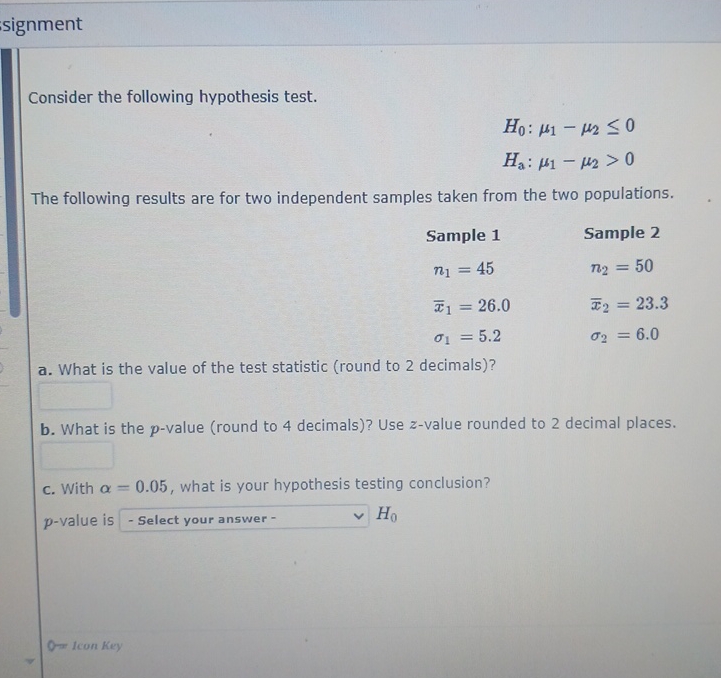 Solved signmentConsider the following hypothesis | Chegg.com