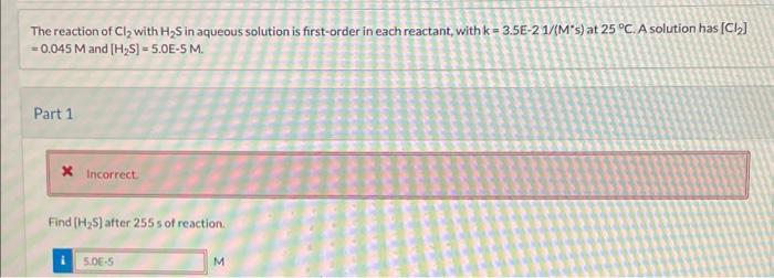 Solved The reaction of Cl2 with H2 S in aqueous solution is | Chegg.com