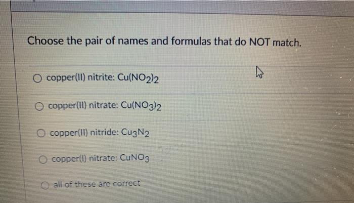 Solved Choose the pair of names and formulas that do NOT | Chegg.com
