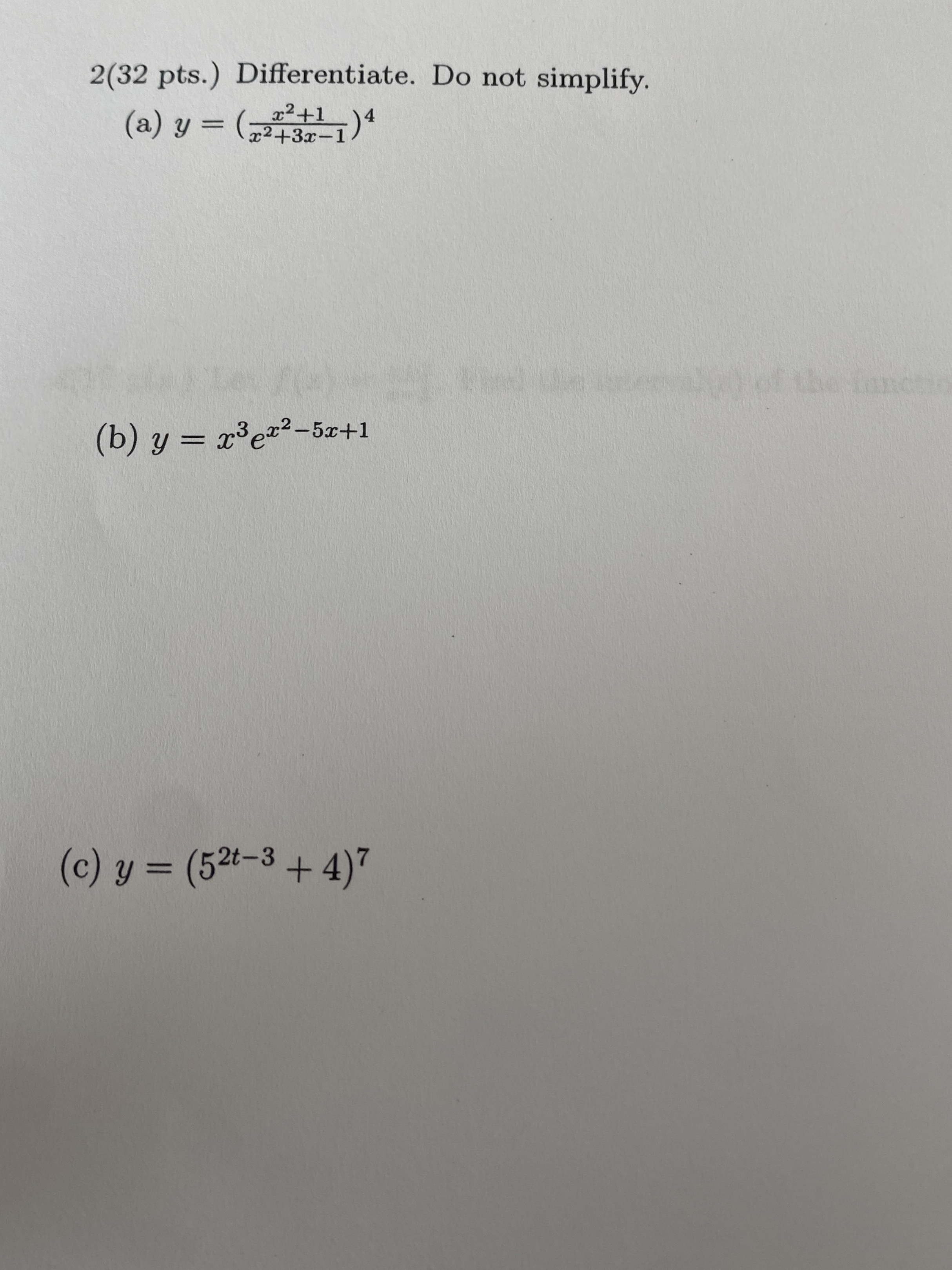 Solved 2(32 ﻿pts.) ﻿Differentiate. Do not | Chegg.com