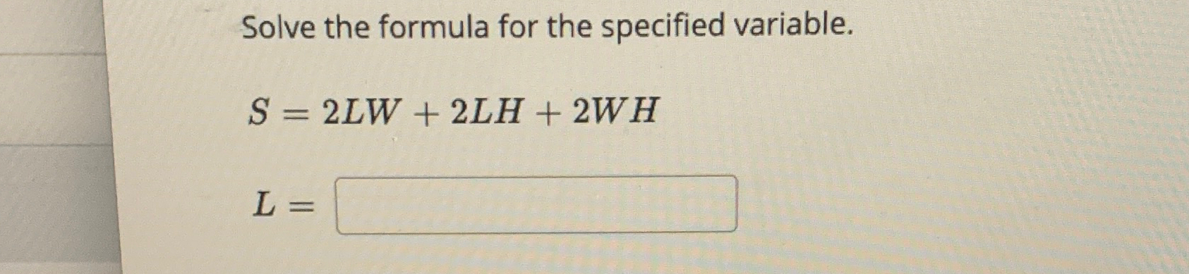 Solved Solve the formula for the specified | Chegg.com