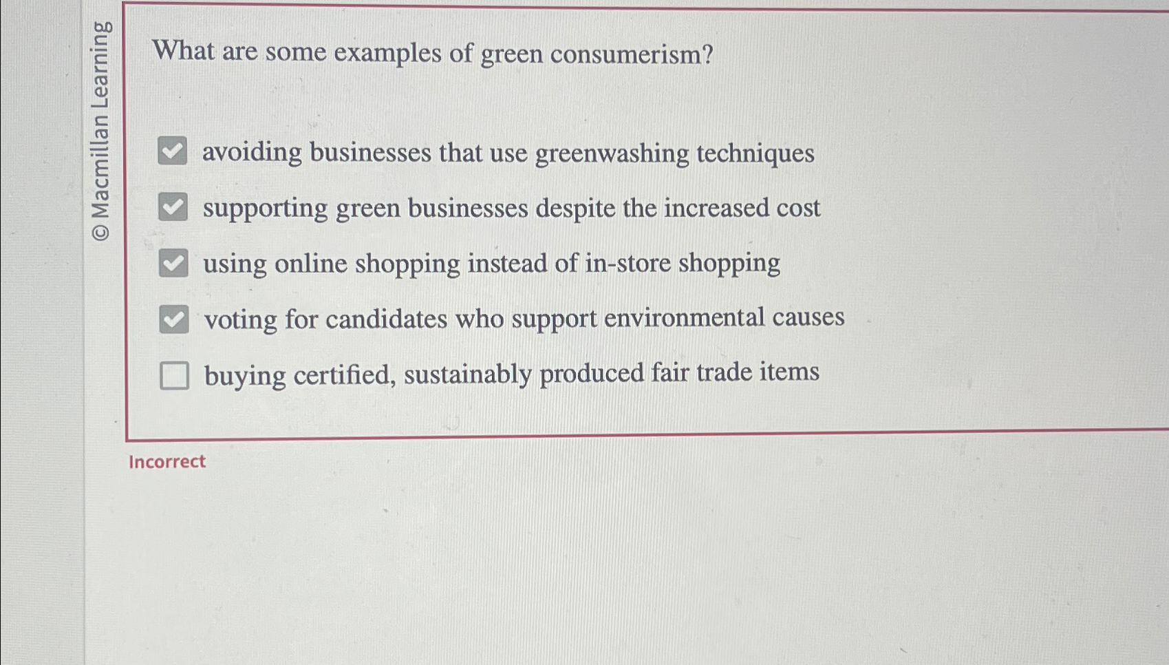 Solved What are some examples of green consumerism?avoiding | Chegg.com