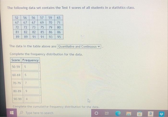 Solved The following data set contains the Test 1 scores of | Chegg.com
