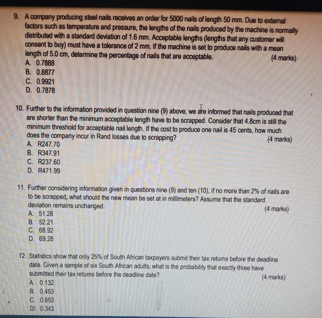 Solved Choose the most appropriate answer. Write down the | Chegg.com