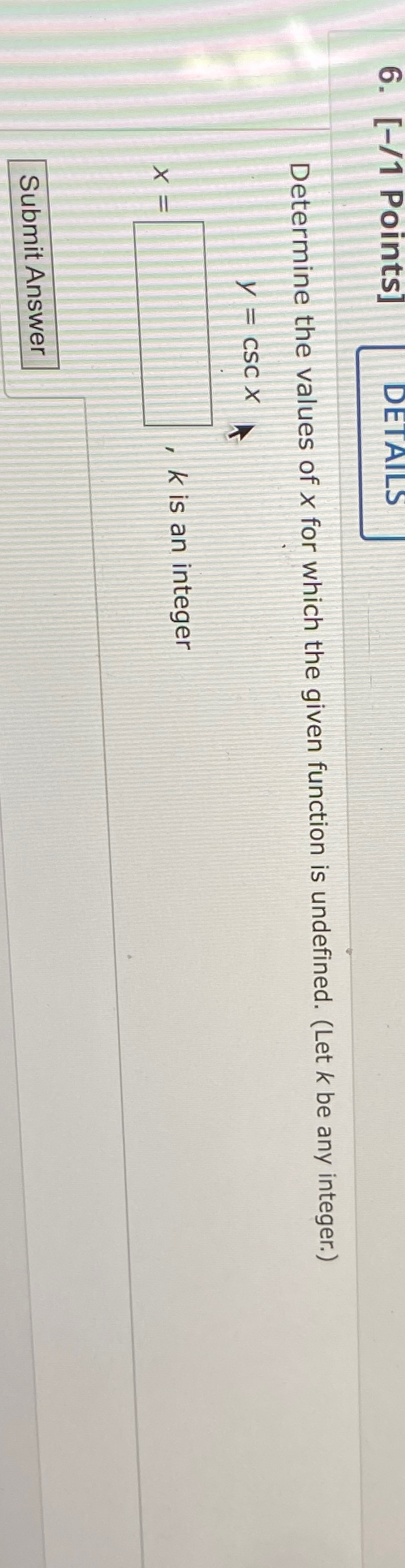 Solved [-/1 ﻿Points]Determine the values of x ﻿for which the | Chegg.com