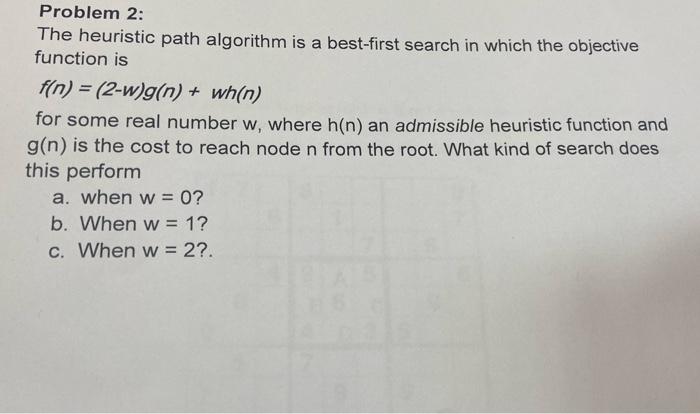 Solved Problem 2: The heuristic path algorithm is a | Chegg.com