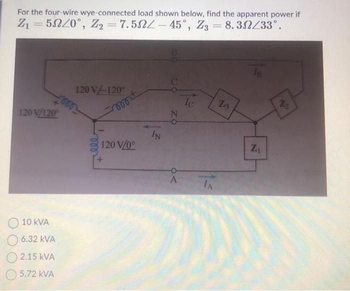 Solved For the four-wire wye-connected load shown below, | Chegg.com
