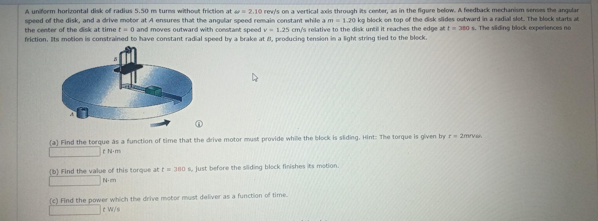 A uniform horizontal disk of radius 5.50 m turns | Chegg.com