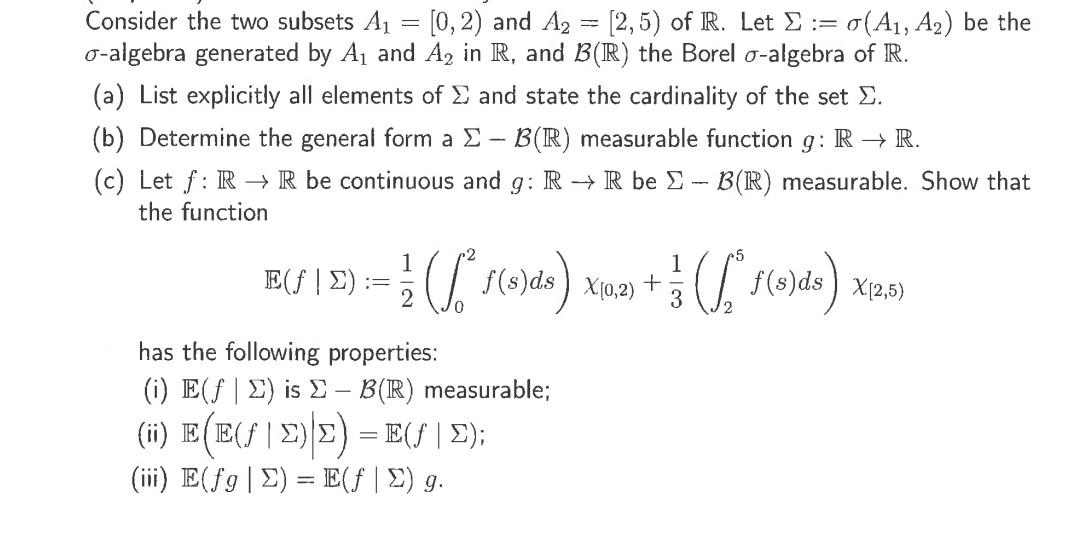 Solved Consider the two subsets A1=[0,2) and A2=[2,5) of R. | Chegg.com