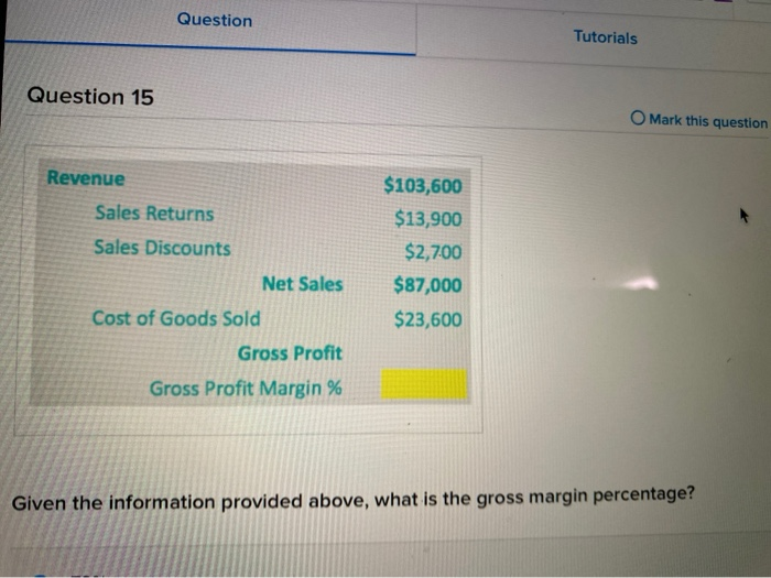 Solved Question Tutorials Question 15 O Mark this question | Chegg.com