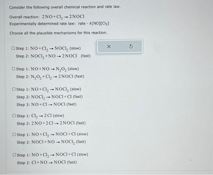 Solved Consider the following overall chemical reaction and | Chegg.com