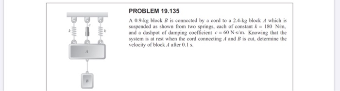 Solved PROBLEM 19.135 A 0.9 kg block B is connected by a | Chegg.com