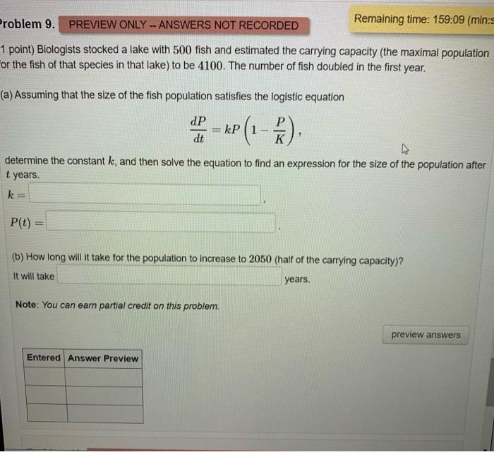 Solved Problem 9. PREVIEW ONLY -- ANSWERS NOT RECORDED | Chegg.com