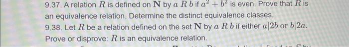 Solved 9.37. A relation R is defined on N by aRb if a2+b2 is | Chegg.com