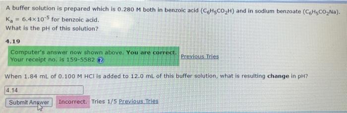 Solved A buffer solution is prepared which is 0.280M both in | Chegg.com