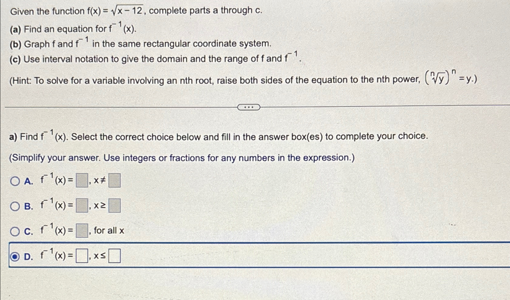 Solved Given the function f(x)=x-122, ﻿complete parts a | Chegg.com