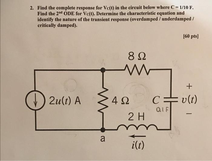 Solved = 2. Find the complete response for Vc(t) in the | Chegg.com