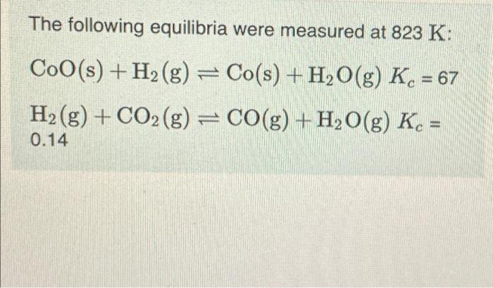 Solved The following equilibria were measured at 823 K : | Chegg.com