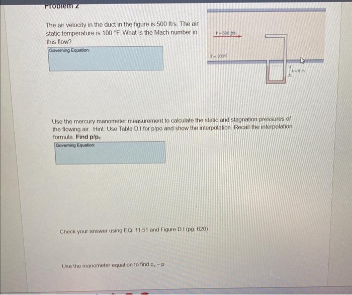 The air velocity in the duct in the figure is | Chegg.com