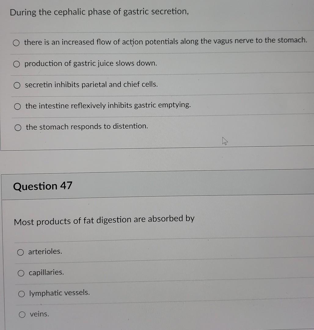 Solved During the cephalic phase of gastric secretion, there | Chegg.com