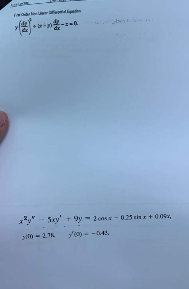 Solved First Order Non Linear Differential Equation | Chegg.com