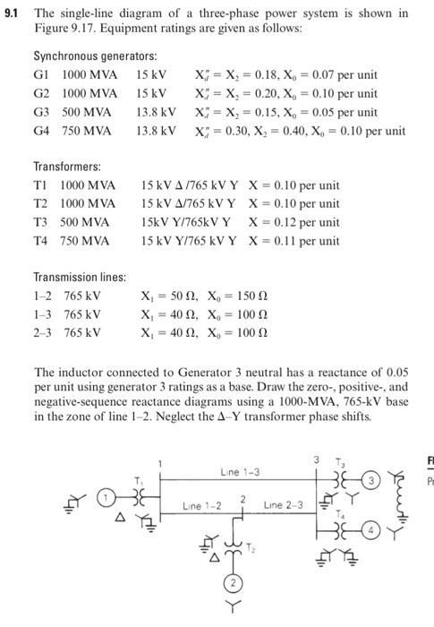 Solved The single-line diagram of a three-phase power system | Chegg.com