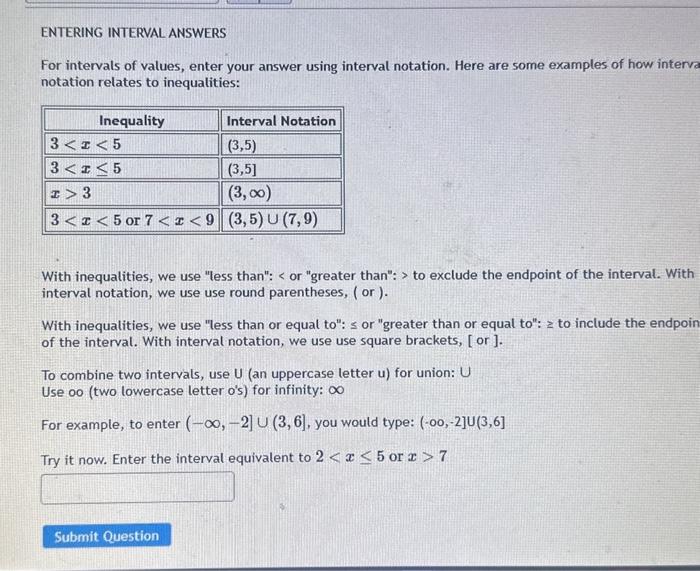 Solved ENTERING INTERVAL ANSWERS For intervals of values, | Chegg.com