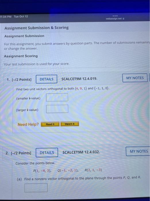 Solved 1:34 PM Tue Oct 12 See webassign.net Assignment | Chegg.com