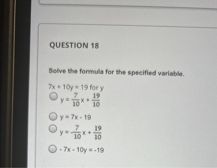 Solved Solve the formula for the specified variable. | Chegg.com