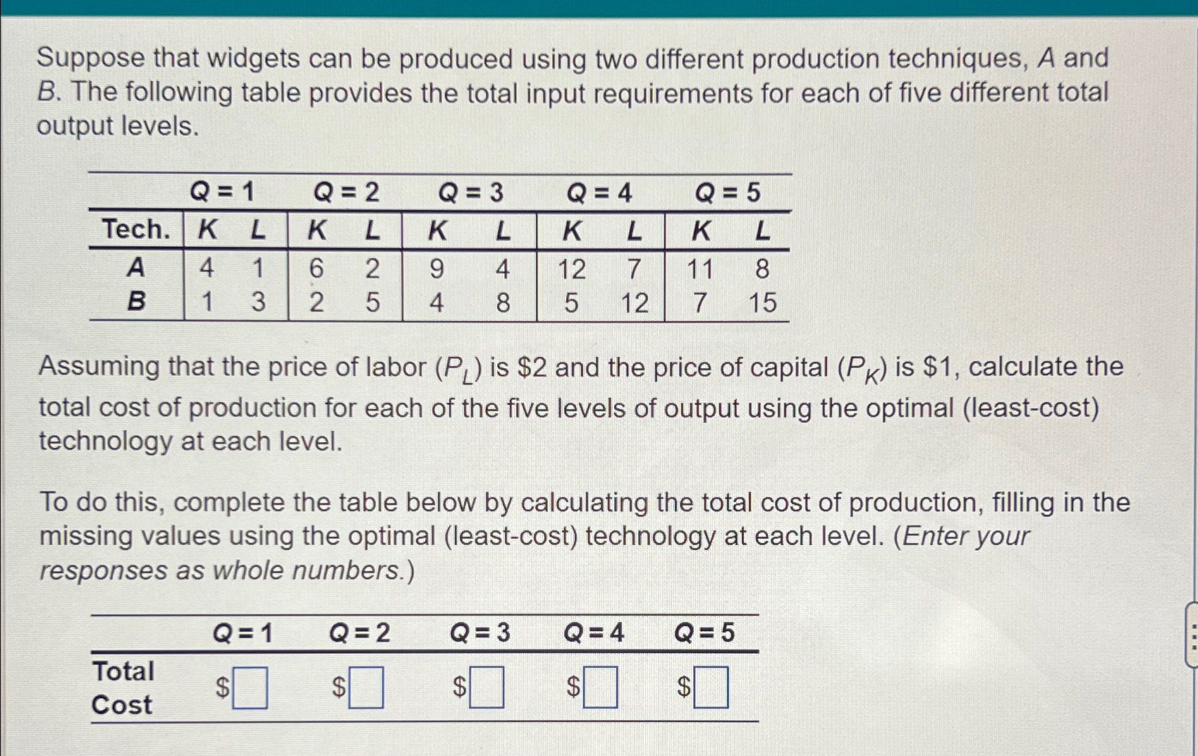 Solved Suppose that widgets can be produced using two | Chegg.com
