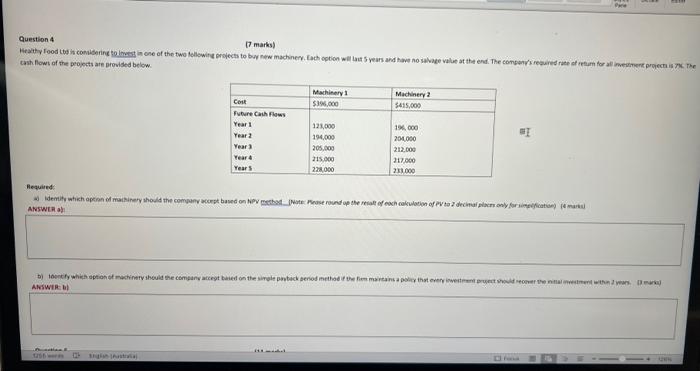 Question 4 [7 marks) tash flowt of the propett ate | Chegg.com