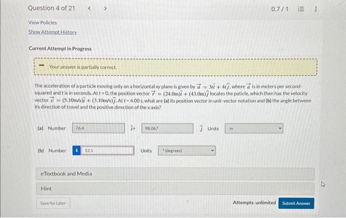 Solved The acceleration of a particle moving only on a | Chegg.com