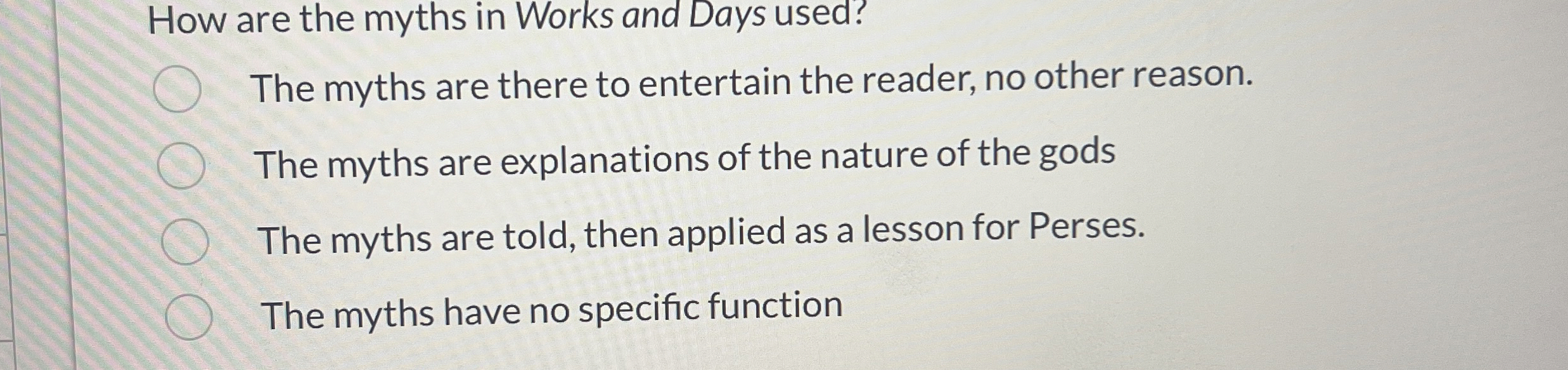 Solved How are the myths in Works and Days used?The myths | Chegg.com