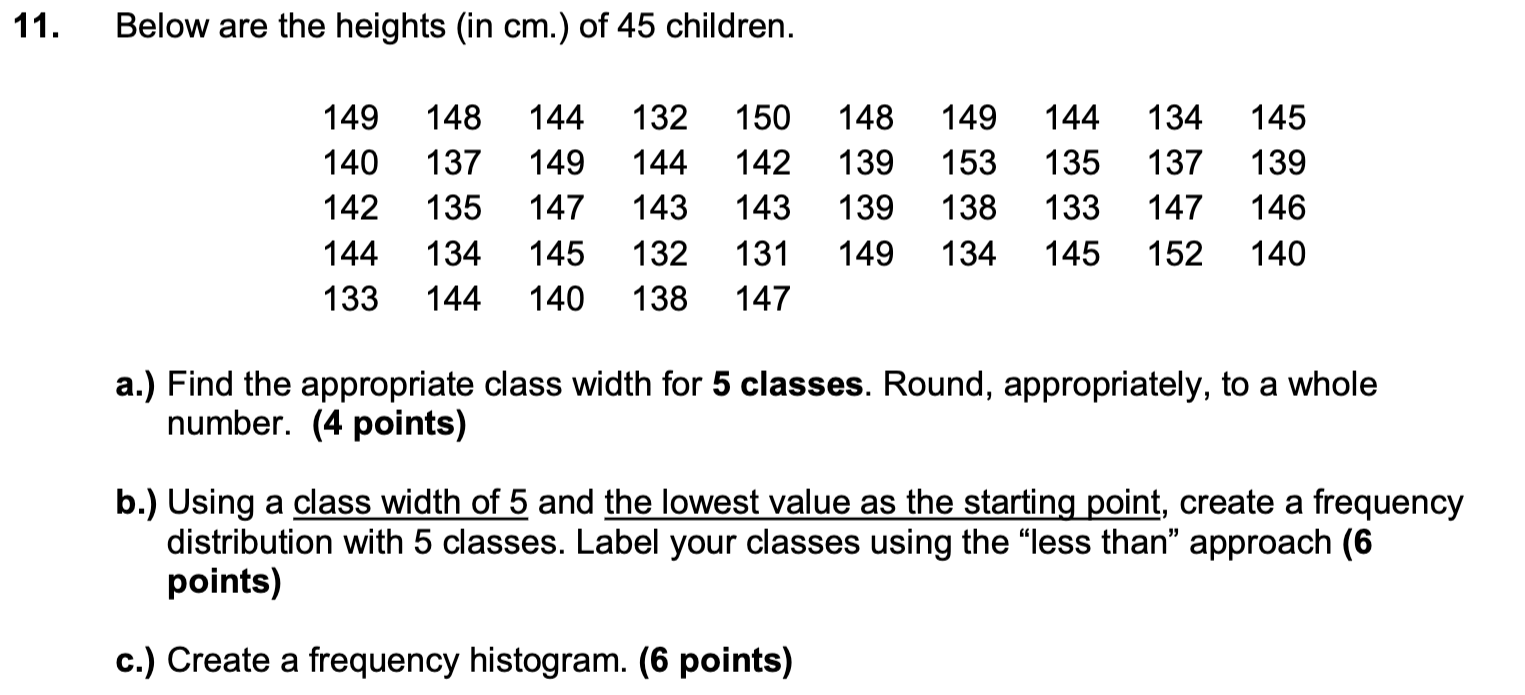 Solved Practice WorksheetBelow are the heights (in cm .) ﻿of | Chegg.com