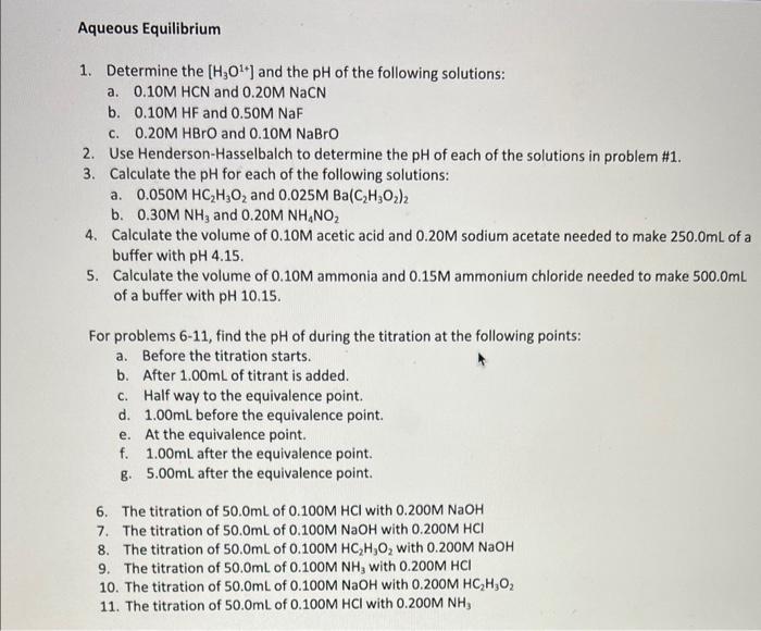 Solved 1. Determine the [H3O1+] and the pH of the following | Chegg.com