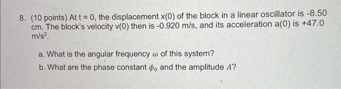 Solved 8. ( 10 points) At t=0, the displacement x(0) of the | Chegg.com