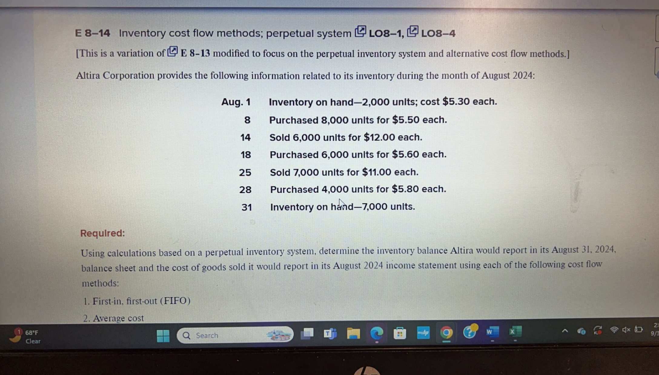Solved E 8-14 ﻿Inventory cost flow methods; perpetual system | Chegg.com