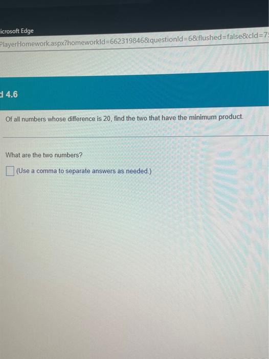 Of all numbers whose difference is 20 , find the two | Chegg.com