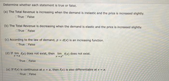 Solved Determine whether each statement is true or false. | Chegg.com