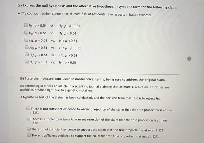 Solved (a) Express the null hypothesis and the alternative | Chegg.com