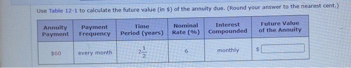 Solved Use Table 12-1 to calculate the future value (in \$) | Chegg.com Solved Use Table 12-1 to calculate the future value (in \$) | Chegg.com